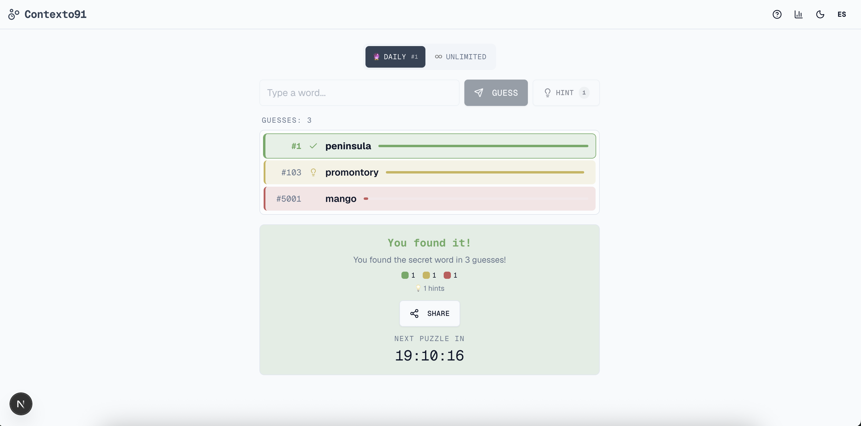 Contexto - Semantic Word Guessing Game